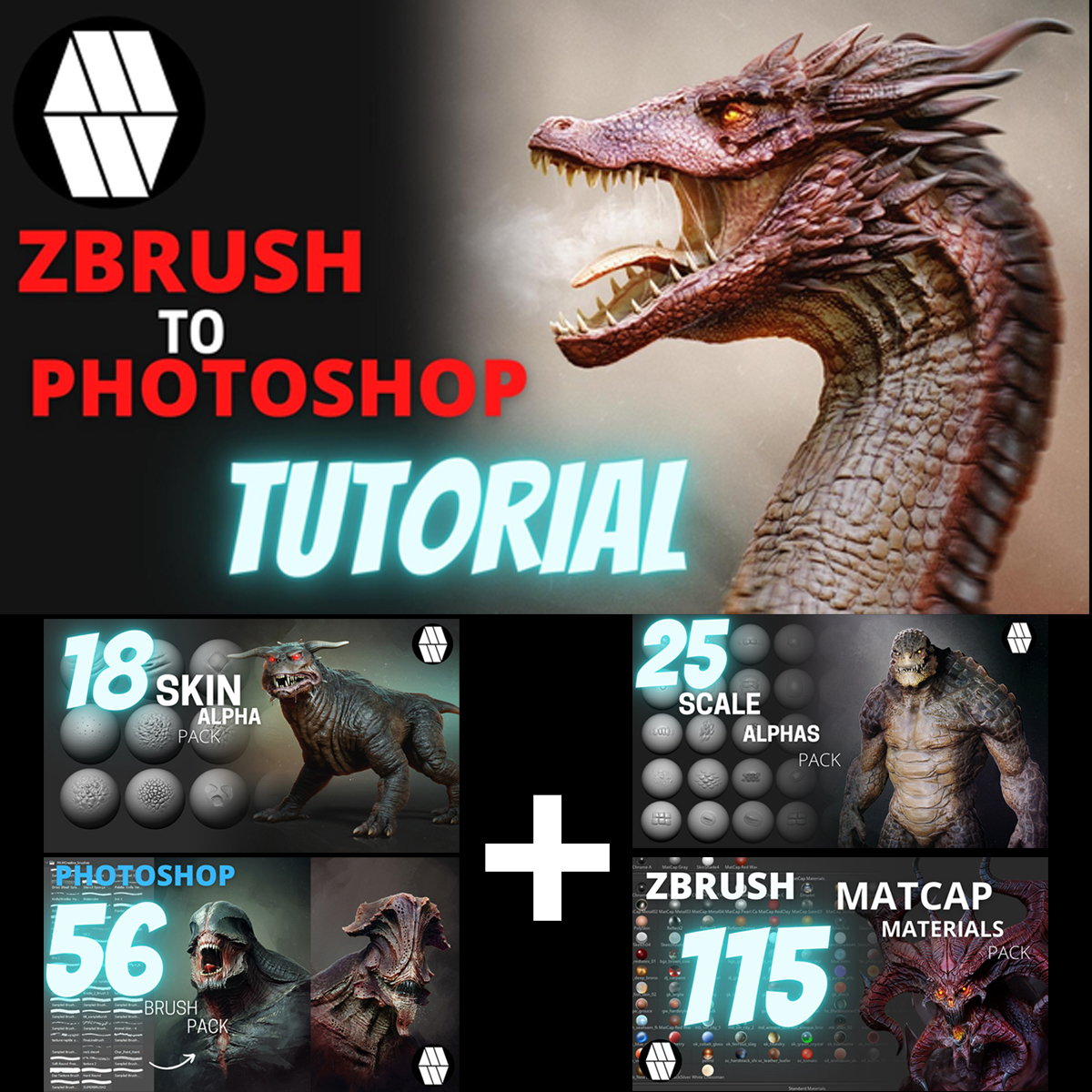 ArtStation - ZBrush to Photoshop - Dragon Bust Tutorial - BUNDLE PACK