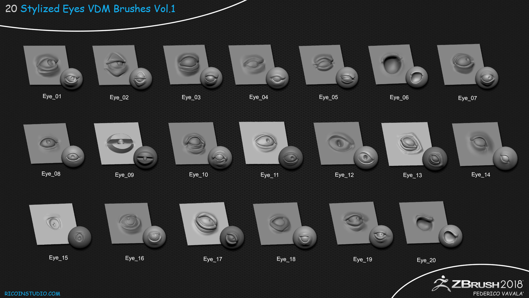 ArtStation - Zbrush - 20 Stylized Eyes VDM Brushes Vol.1 | Brushes
