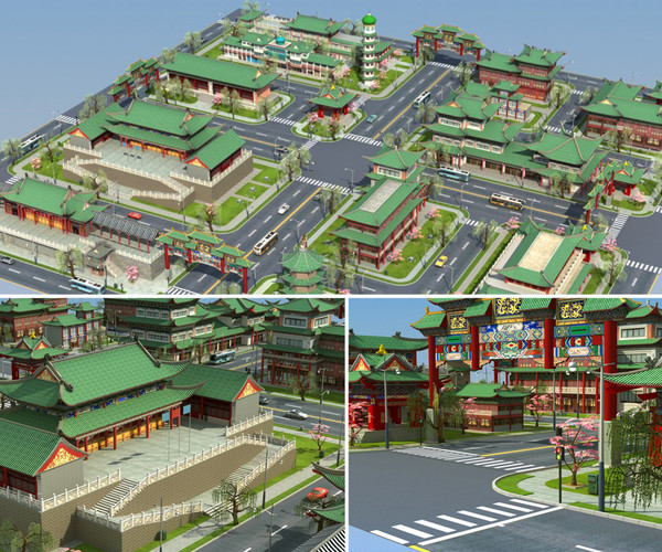 ArtStation - Chinese city block with ancient buildings | Game Assets