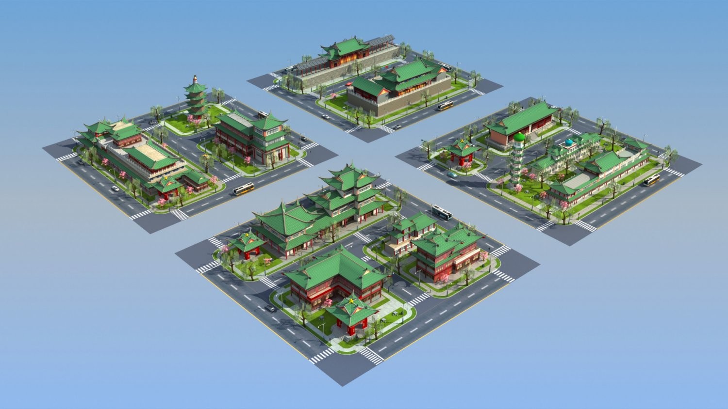 ArtStation - Chinese city block with ancient buildings | Game Assets