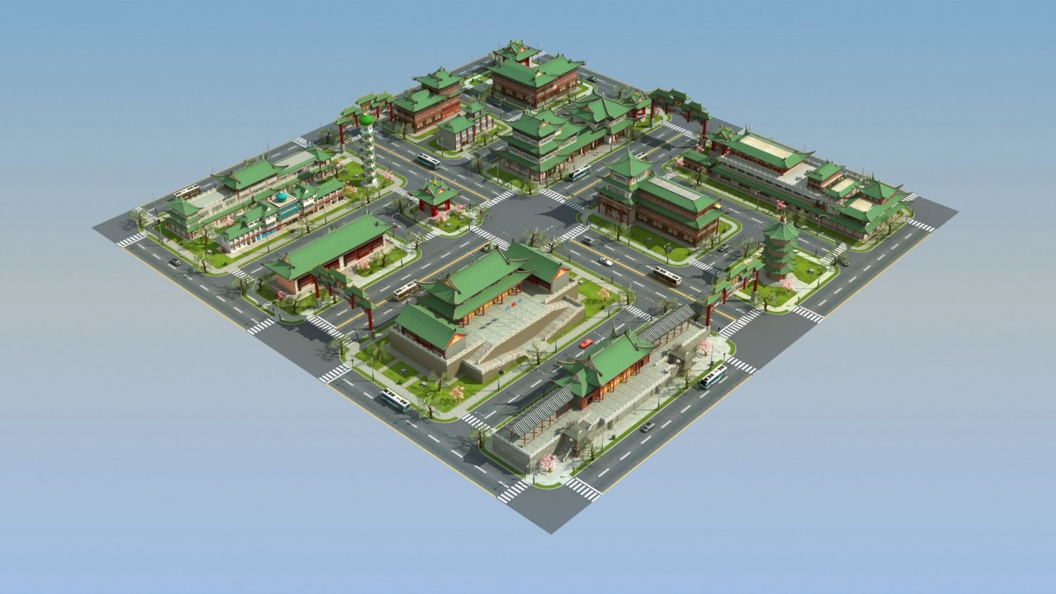 ArtStation - Chinese city block with ancient buildings | Game Assets