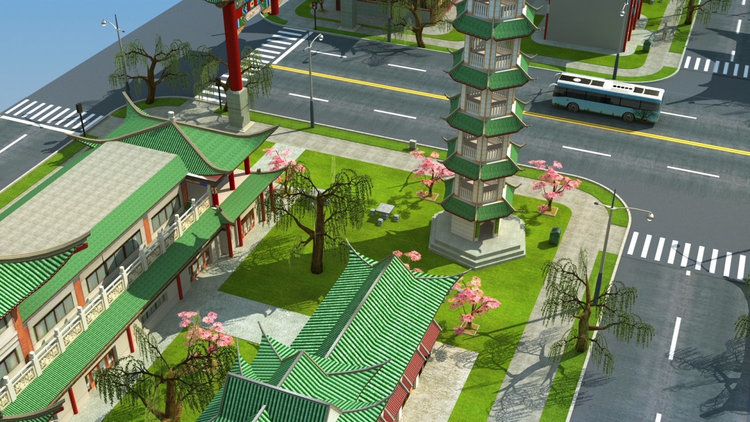 ArtStation - Chinese city block with ancient buildings | Game Assets