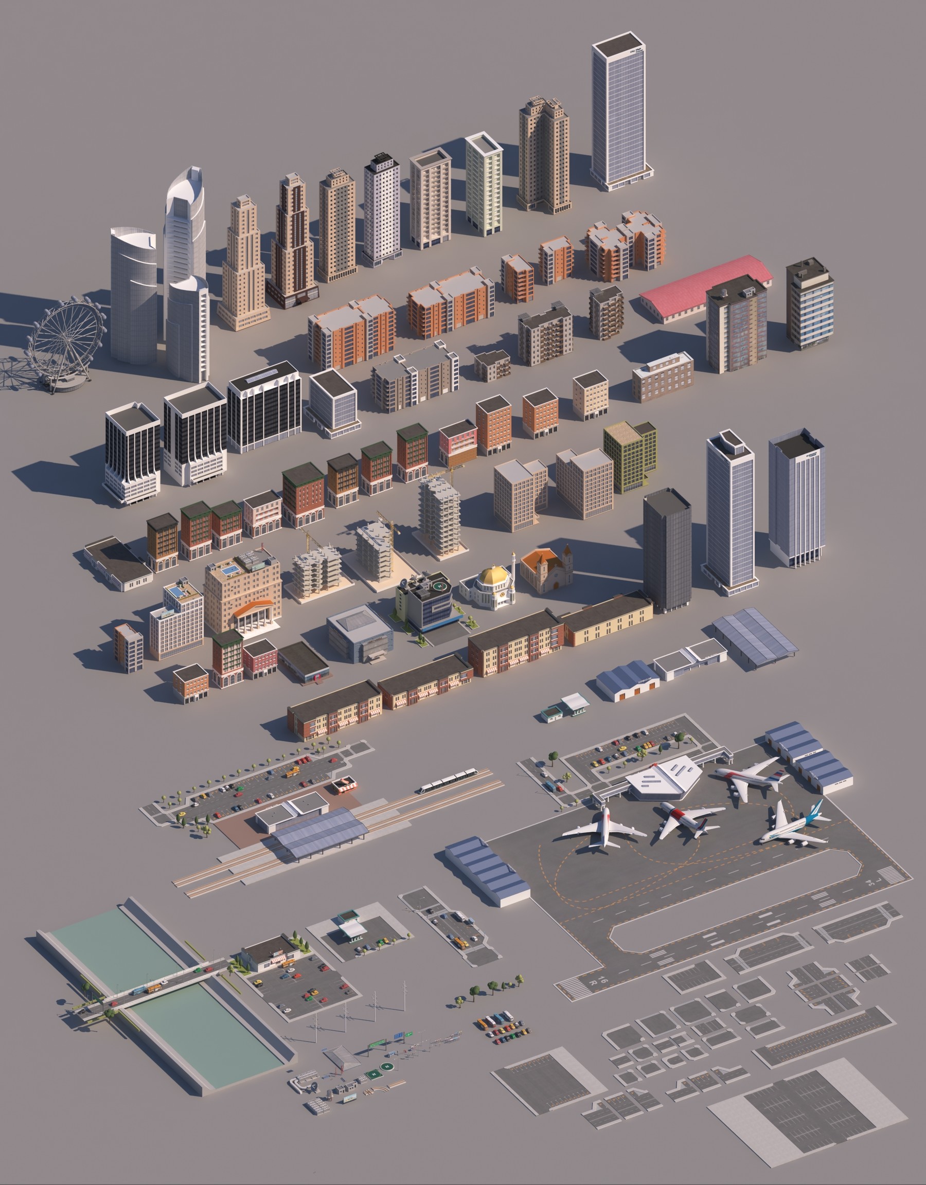 ArtStation - Realistic Low poly Cartoon City Modular Elements | Game Assets