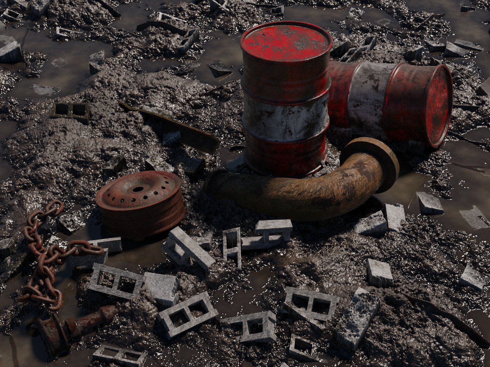 ArtStation - Muddy Junkyard Scene with Props and Debris | Game Assets