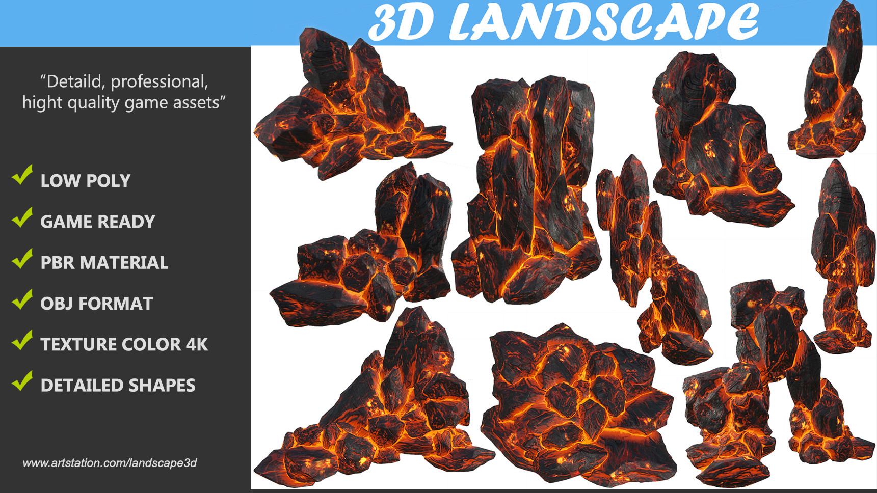 ArtStation - Low poly Realistic Lava Block Modular Pack | Game Assets