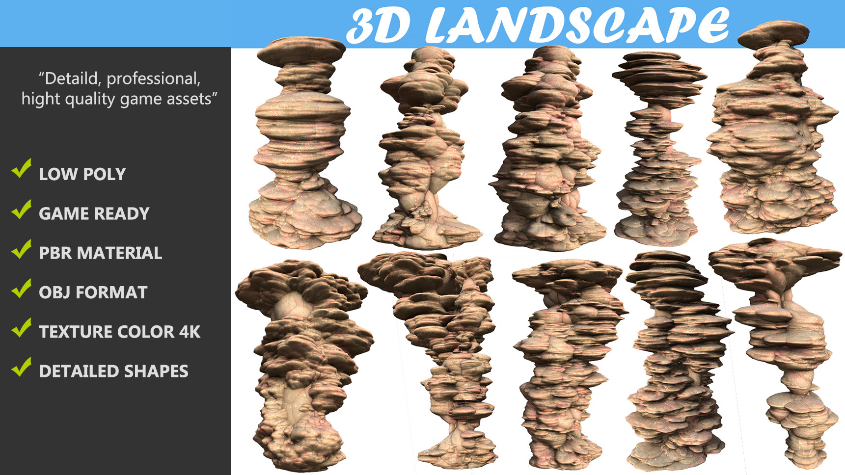 ArtStation - Low poly Sand Stone Column Cliff Modular Pack | Game Assets