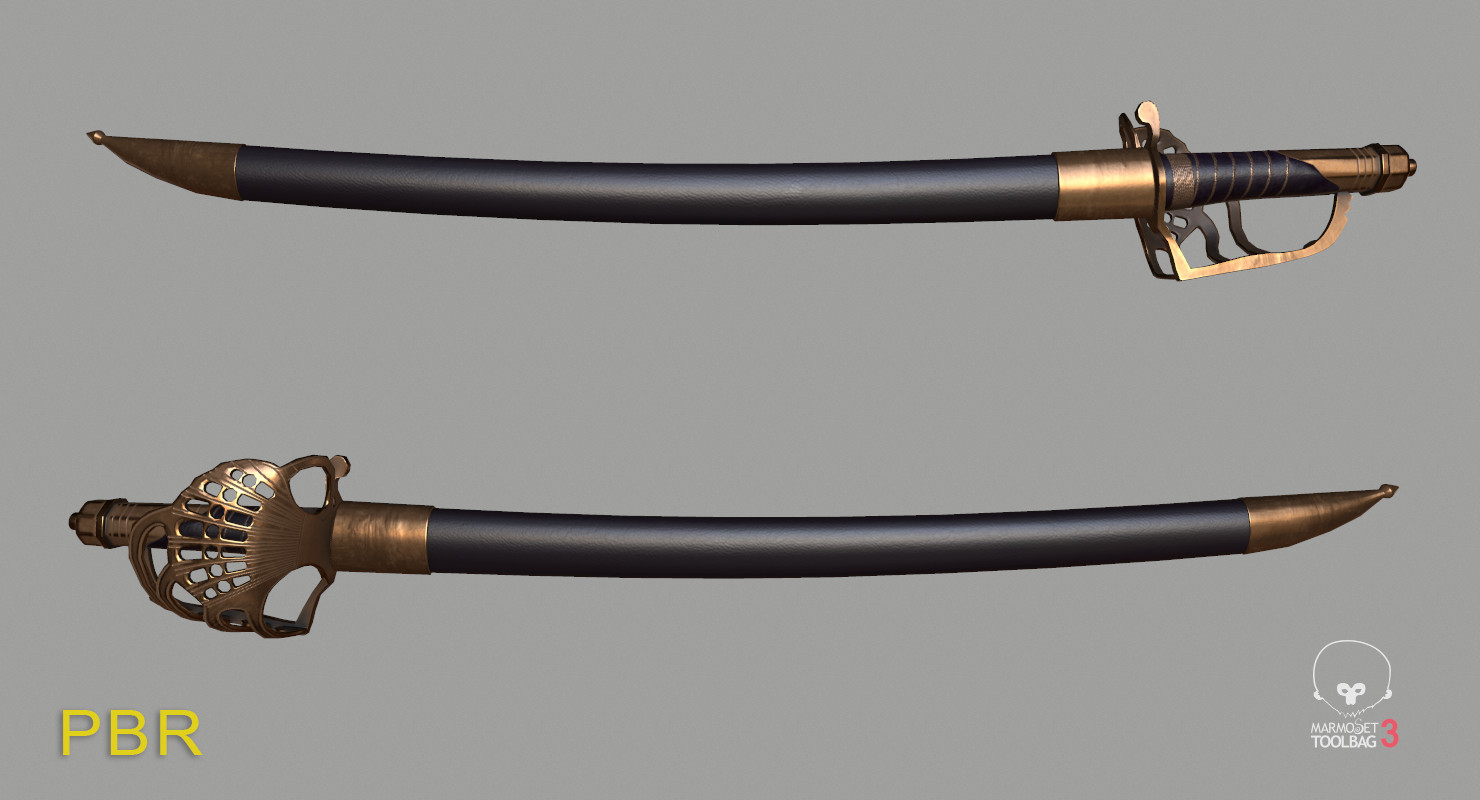 ArtStation - Pirate Marine Cutlass with Brass Hilt and Engraved Blade ...