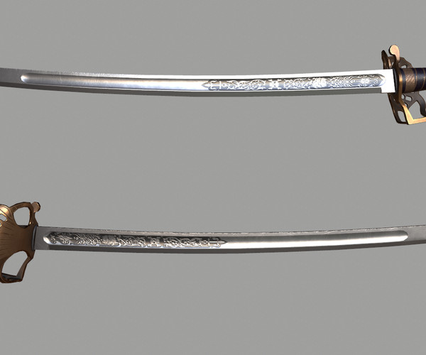 ArtStation - Pirate Marine Cutlass with Brass Hilt and Engraved Blade ...