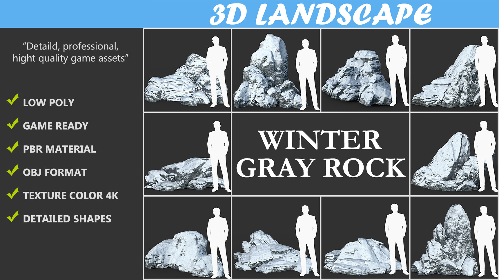 ArtStation - Low poly Snow Winter Rock Pack | Game Assets