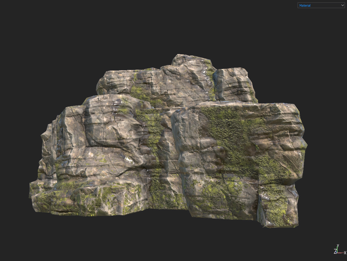 ArtStation - Low poly Wet Mossy Blocky Rock Cliff Pack | Game Assets