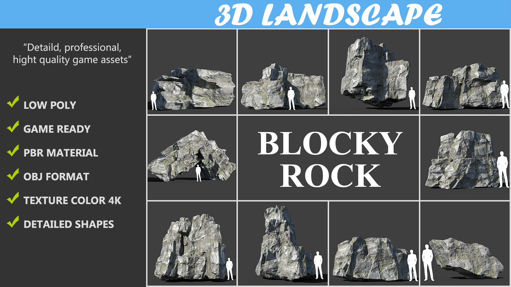ArtStation - Low poly Blocky Rock Mossy Pack | Game Assets