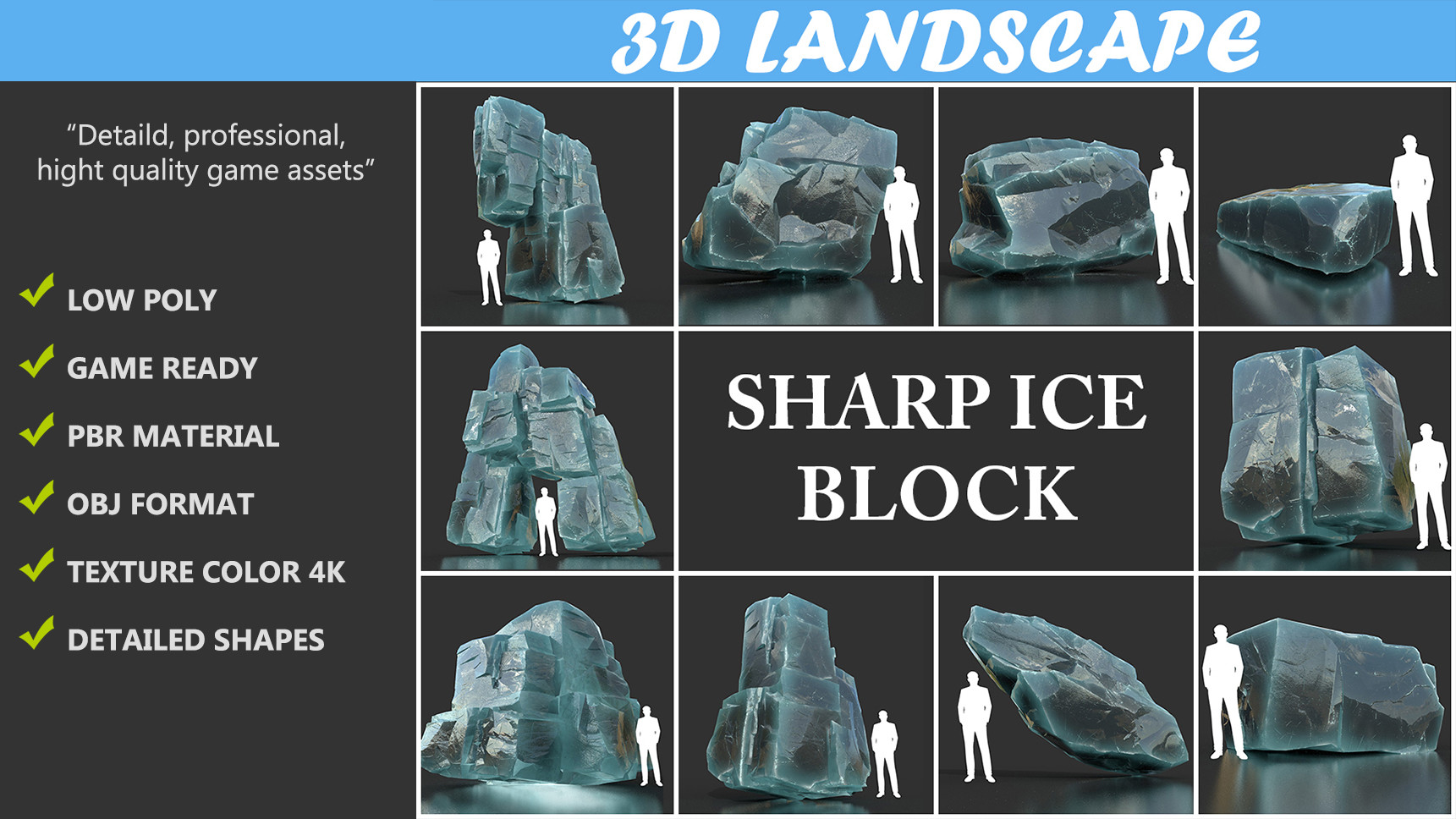 ArtStation - Low poly Ice Block Pack 3D Model Collection | Game Assets