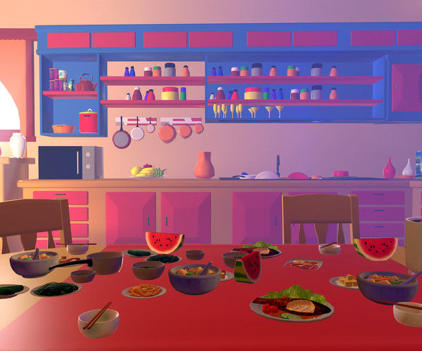 ArtStation - Asset - Cartoons - Kitchen - 3D model | Resources
