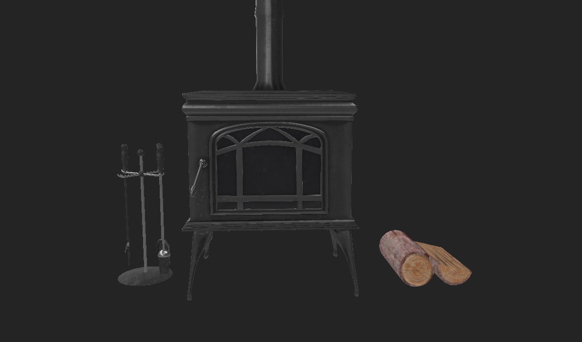ArtStation - Fireplace and Logs and Equipment Low-poly 3D model | Resources