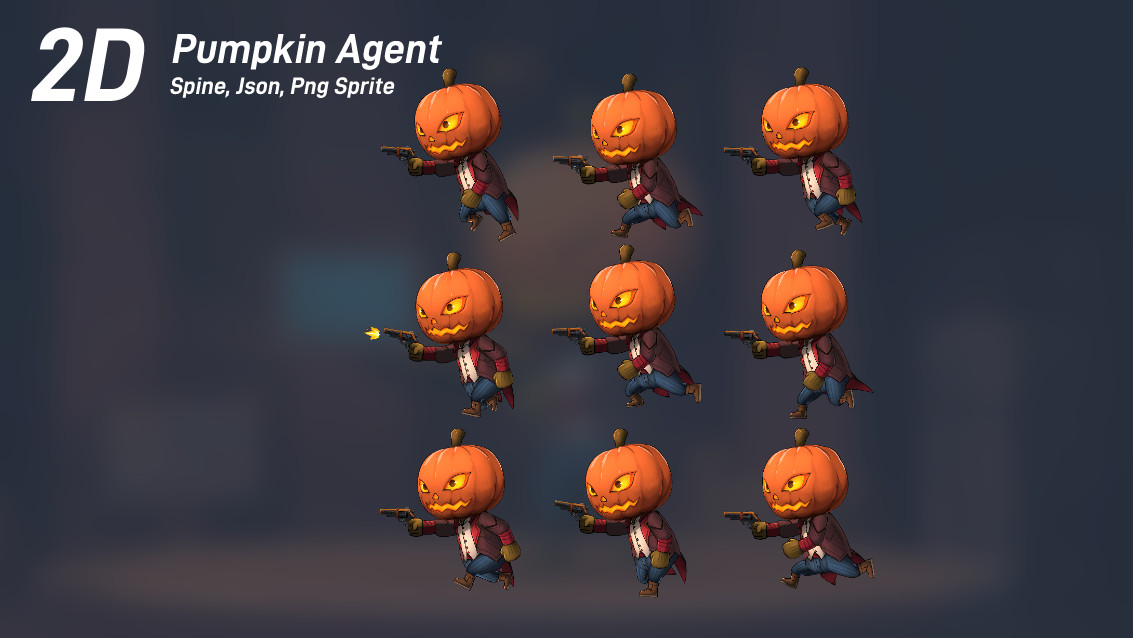 ArtStation - 2D Chibi Pumpkin Agent Game Character (Spine) | Game Assets
