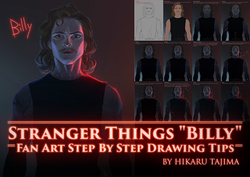 ArtStation - Stranger Things "Billy" Fan Art Step By Step Drawing Tips ...