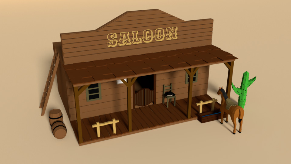 ArtStation - Low Poly Cartoon Saloon - Western Scene | Resources