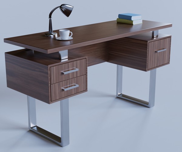 ArtStation - Silver Metal Computer Desk, Dark Taupe | Resources