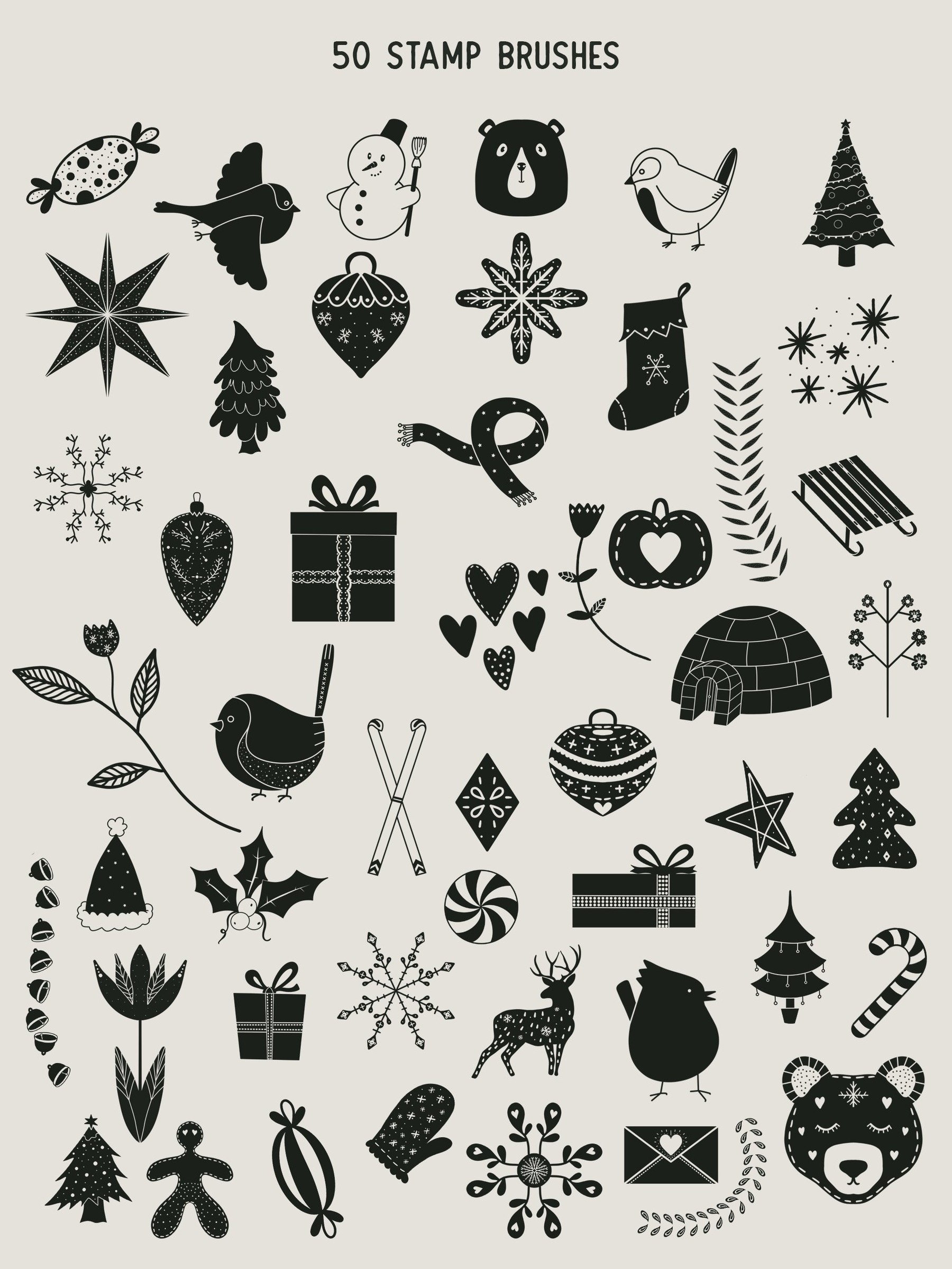 ArtStation - 50 Procreate Holiday Stamp Brushes | Brushes