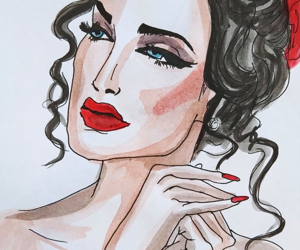 ArtStation - Watercolor drawing of lady | Artworks