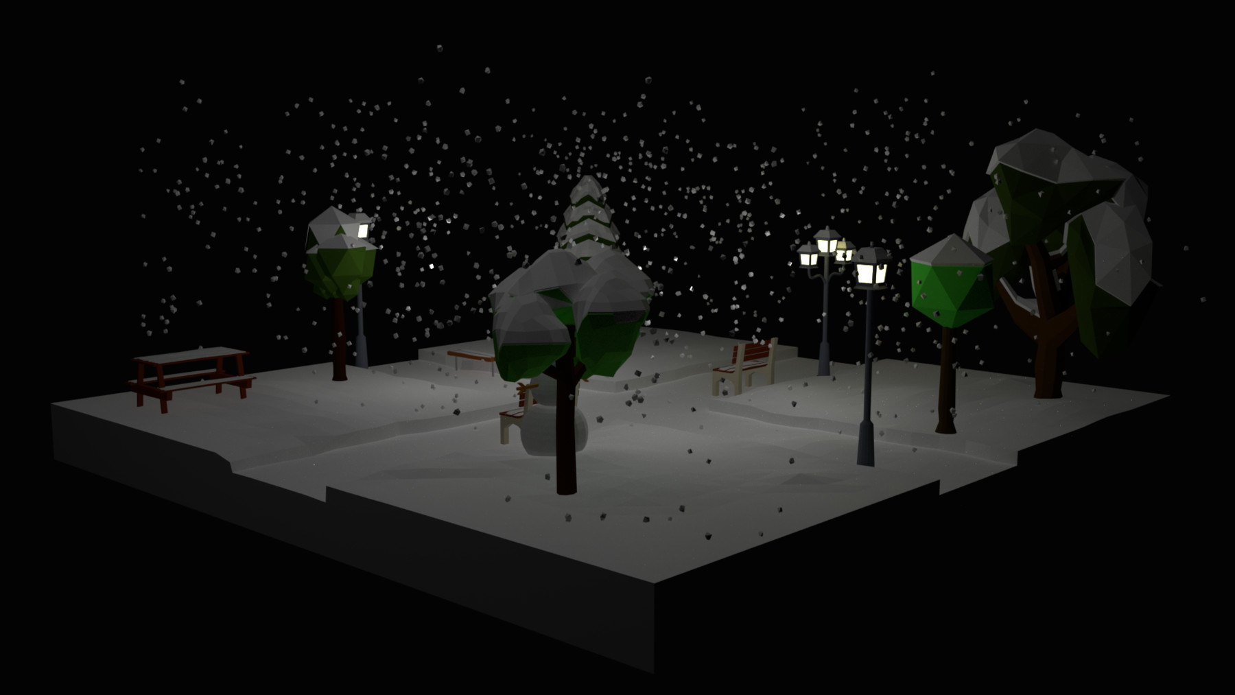 ArtStation - Low Poly Cartoon Winter Park at Night | Resources