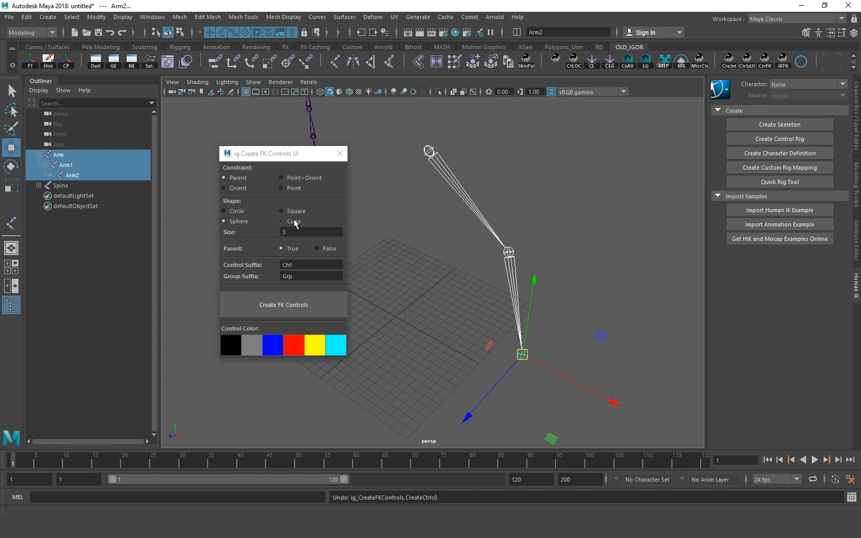 Igor Silva - Maya - Create FK Controls Script