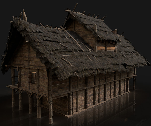 ArtStation - FANTASY MEDIEVAL WOODEN THATCHED SWAMP HOUSE | Game Assets