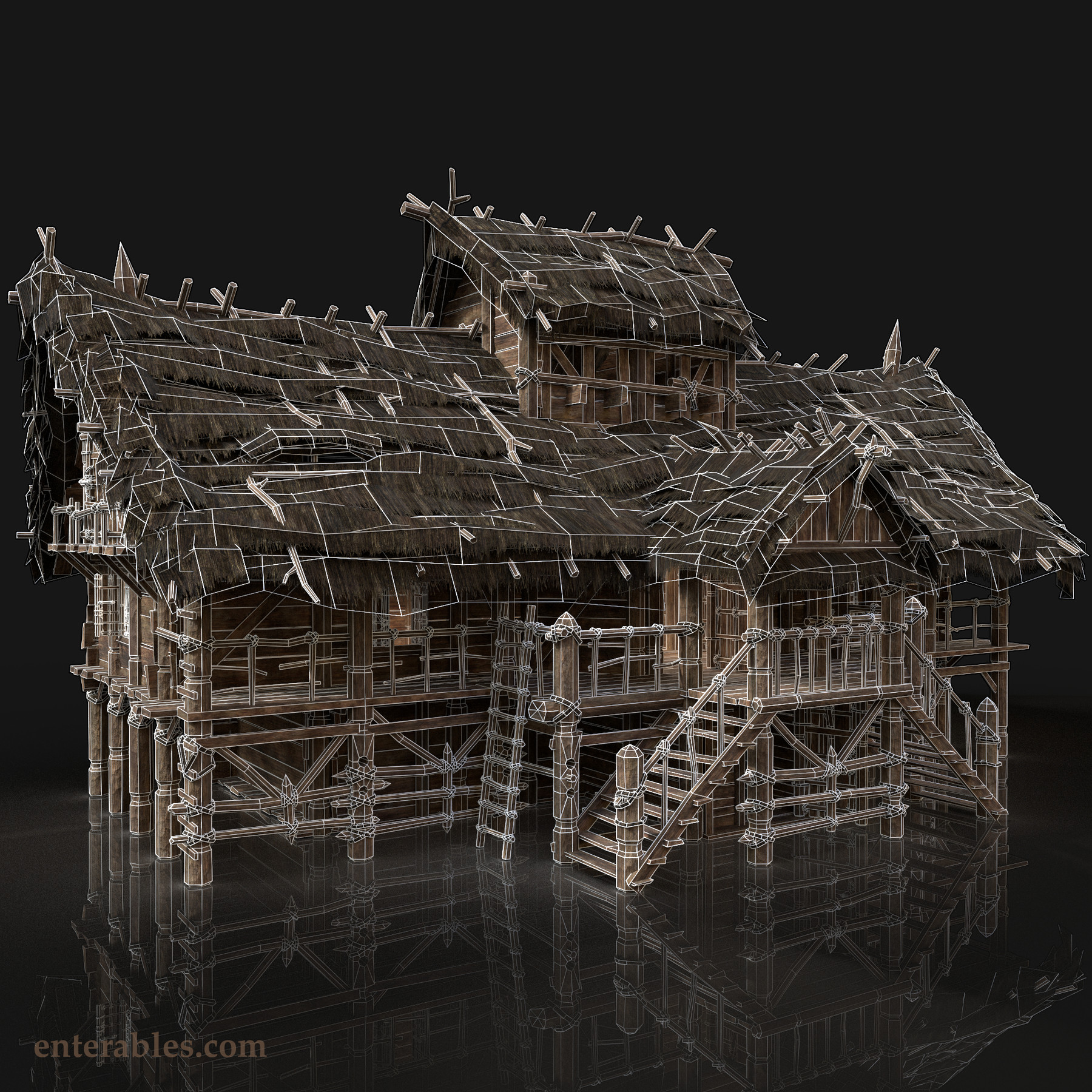 ArtStation - FANTASY MEDIEVAL WOODEN THATCHED SWAMP HOUSE | Game Assets