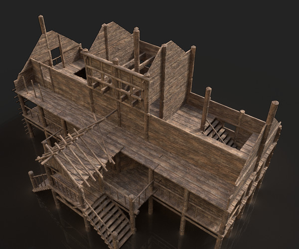 ArtStation - FANTASY MEDIEVAL WOODEN THATCHED SWAMP HOUSE | Game Assets