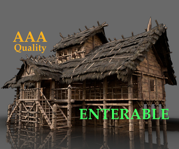 ArtStation - FANTASY MEDIEVAL WOODEN THATCHED SWAMP HOUSE | Game Assets