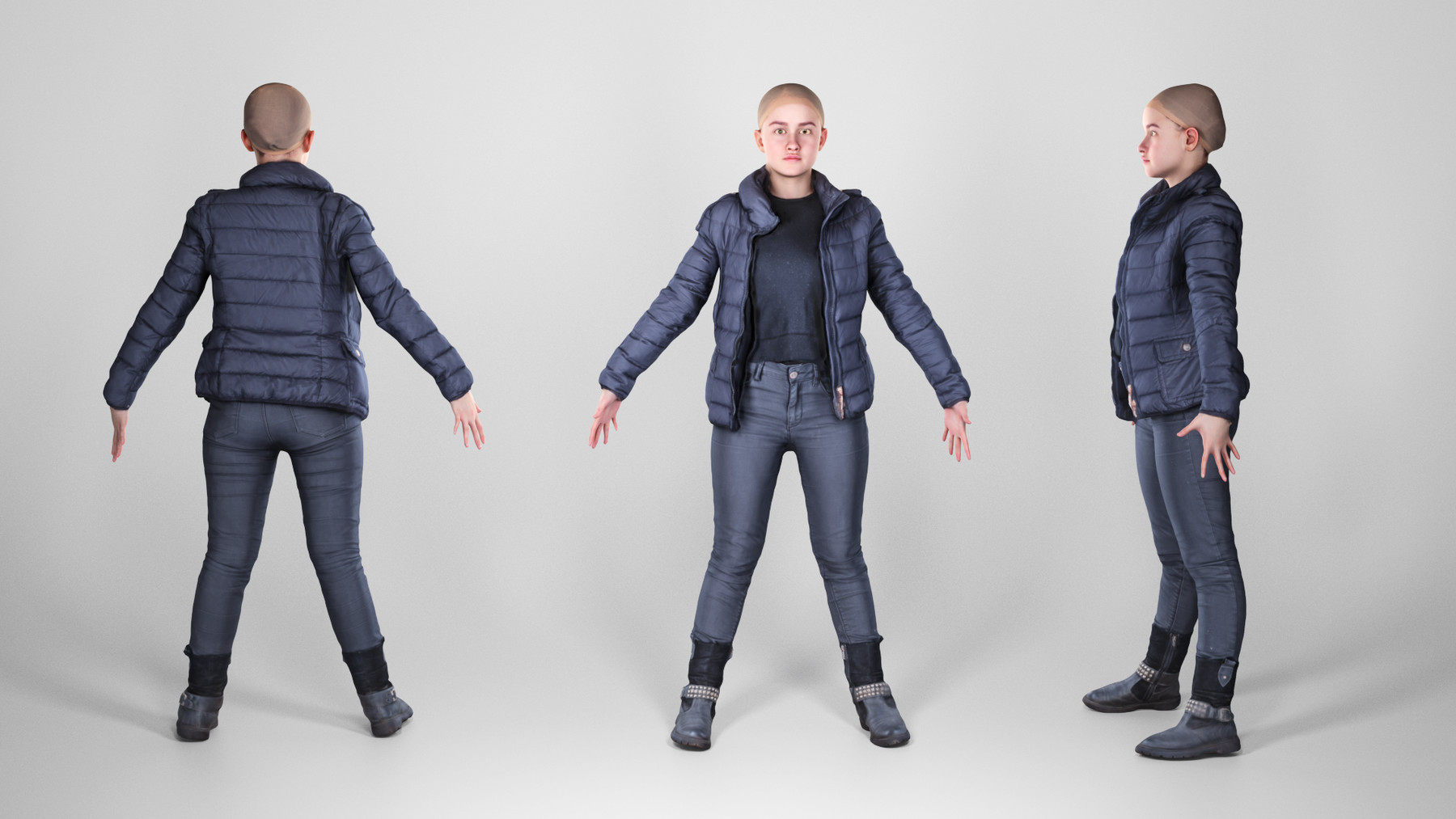 ArtStation - Woman in a black jacket ready for animation 123 | Game Assets