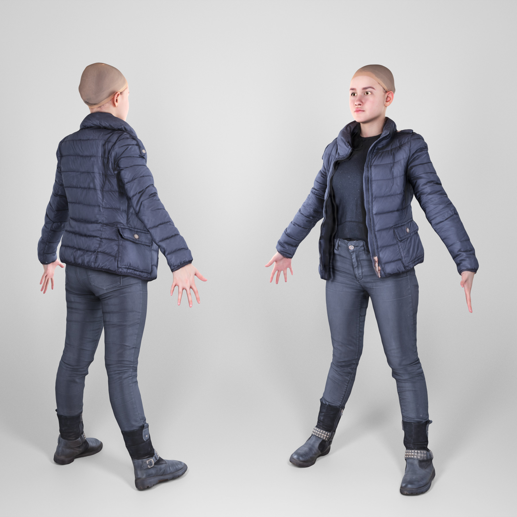 ArtStation - Woman in a black jacket ready for animation 123 | Game Assets