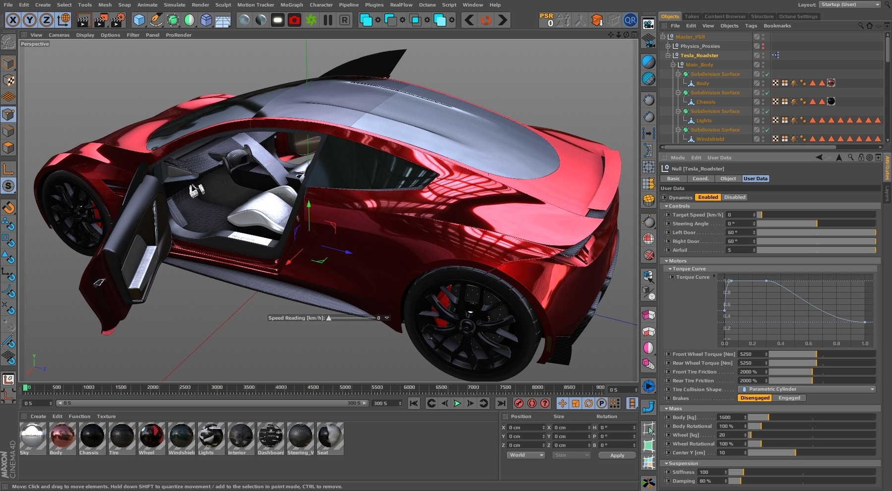 Velislav Slavov - Tesla Roadster Interior 3D Model & Physics Rig