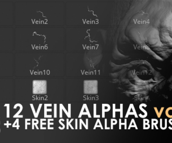 ArtStation - 12 Vein Alphas + 4 Free Skin Alpha Brushes vol. 1 | Brushes