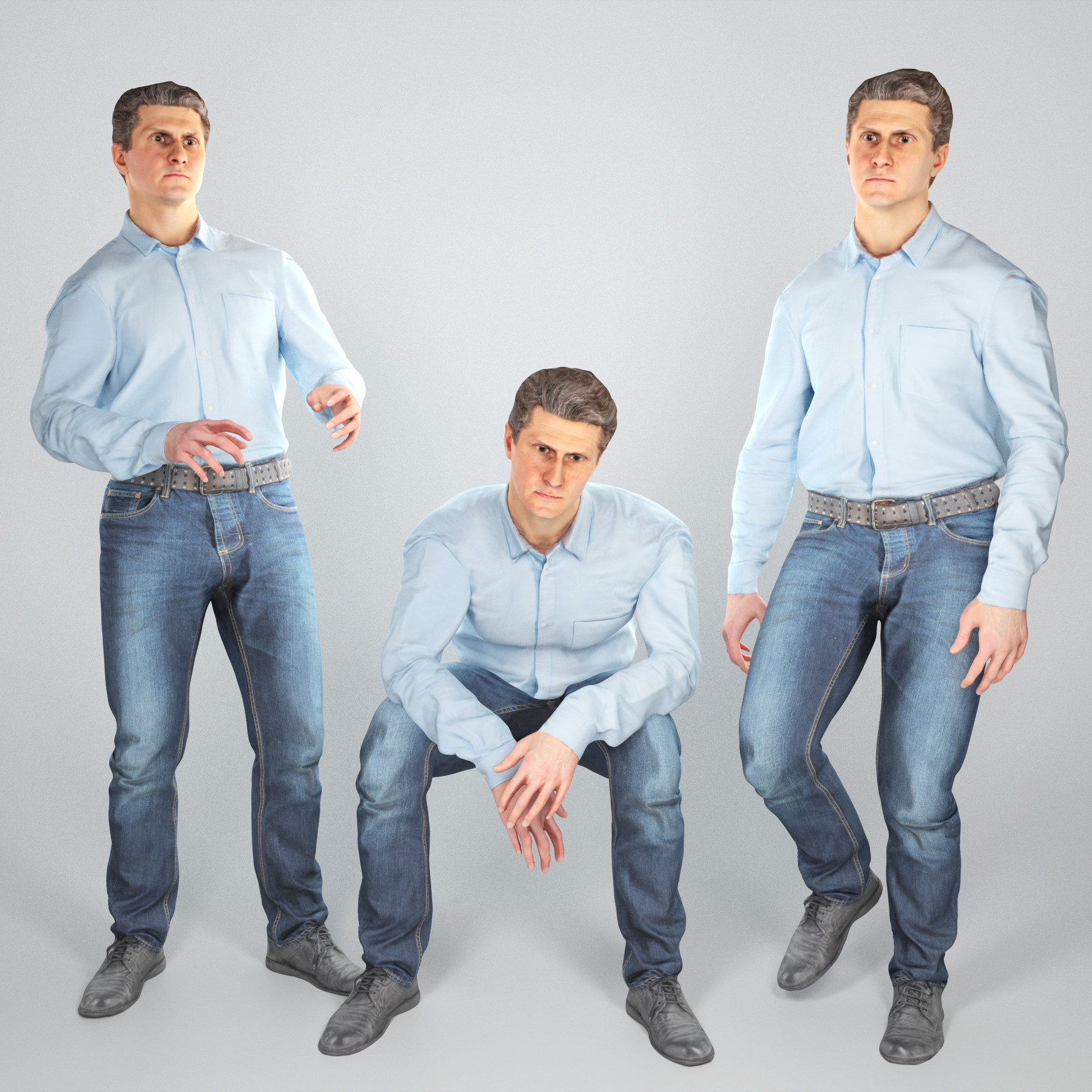 ArtStation - Animated middle aged Man in blue shirt and jeans 89 | Game ...