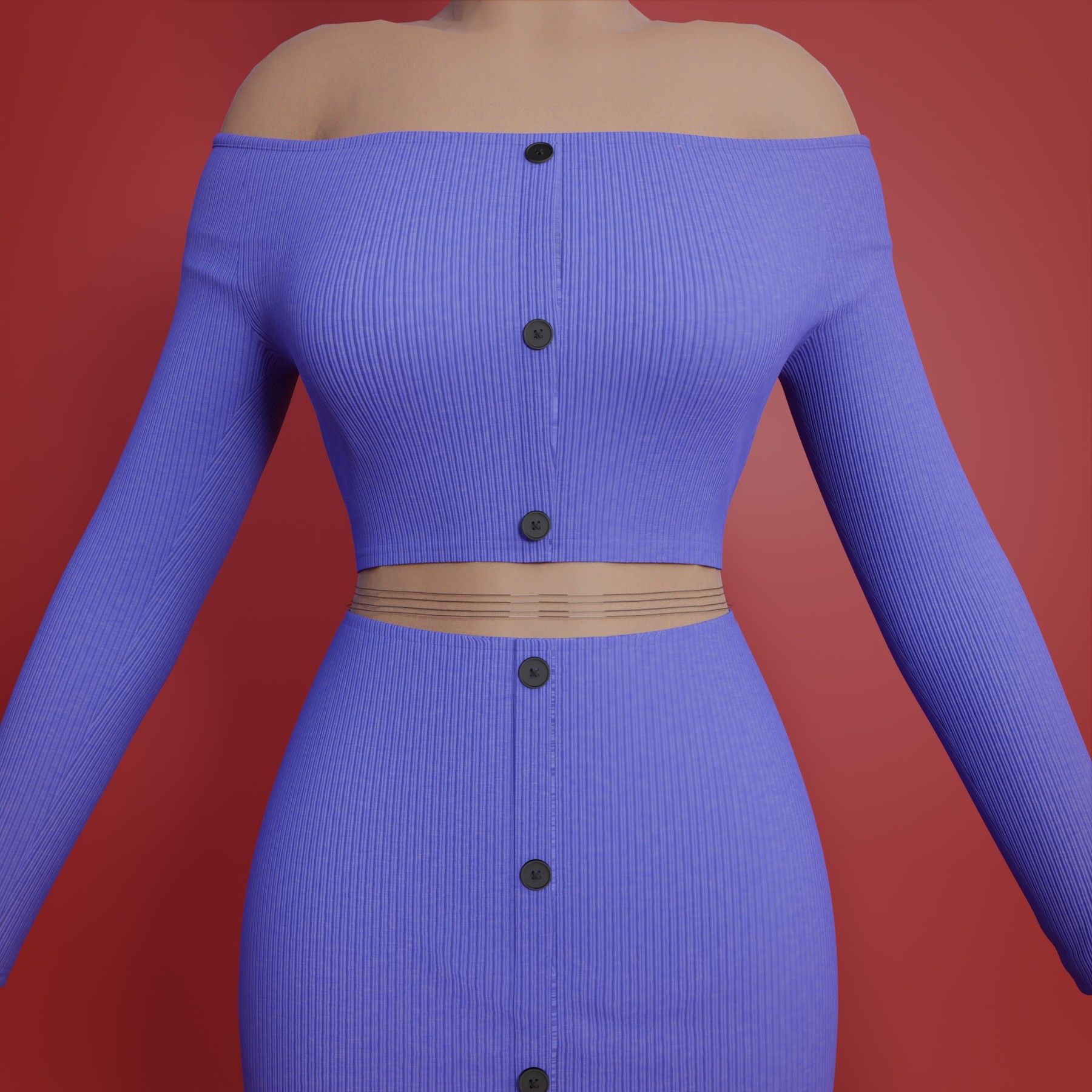 ArtStation - 3D Sexy Off Shoulder Two Piece Set- Button Knitted Bodycon ...