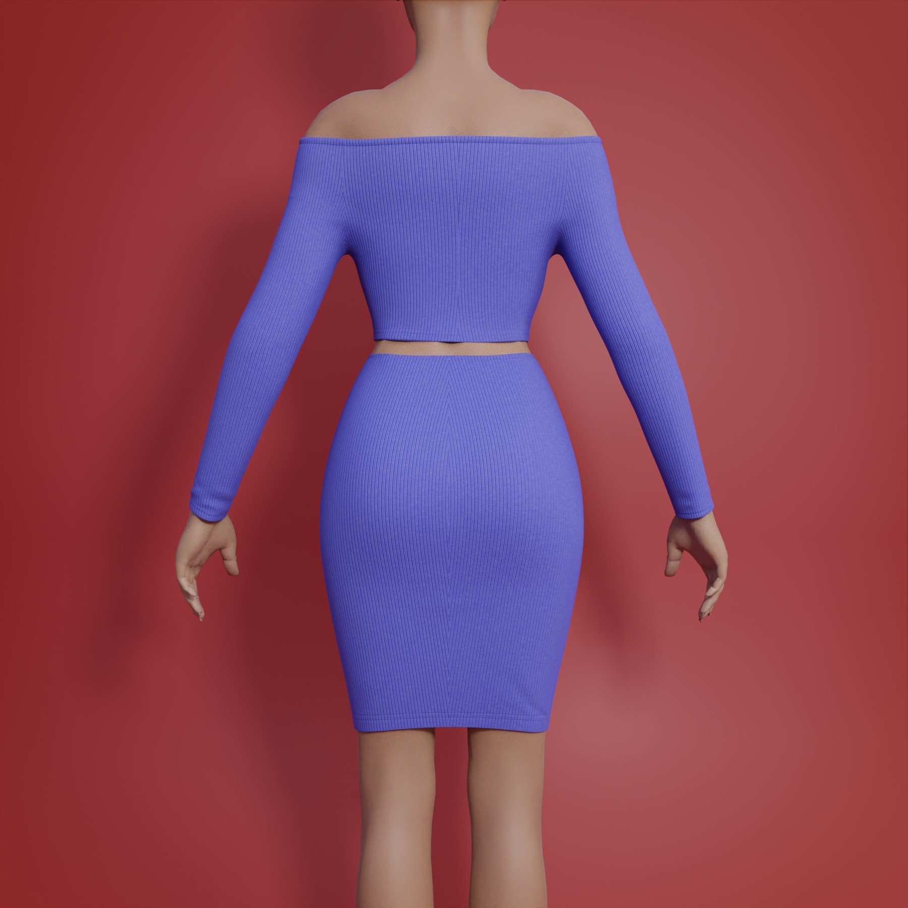 ArtStation - 3D Sexy Off Shoulder Two Piece Set- Button Knitted Bodycon ...
