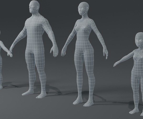 ArtStation - Human Body Base Mesh 3D Model Family Pack | Game Assets