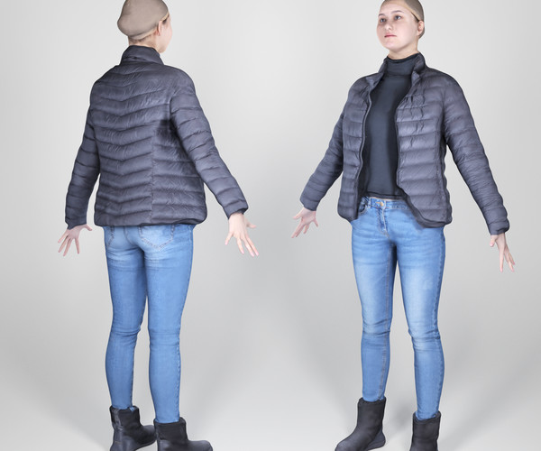 ArtStation - Young woman in a black jacket in A-pose 156 | Resources