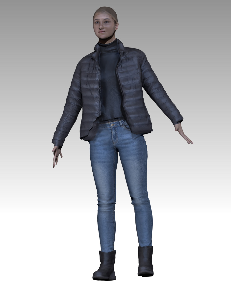 ArtStation - Young woman in a black jacket in A-pose 156 | Resources