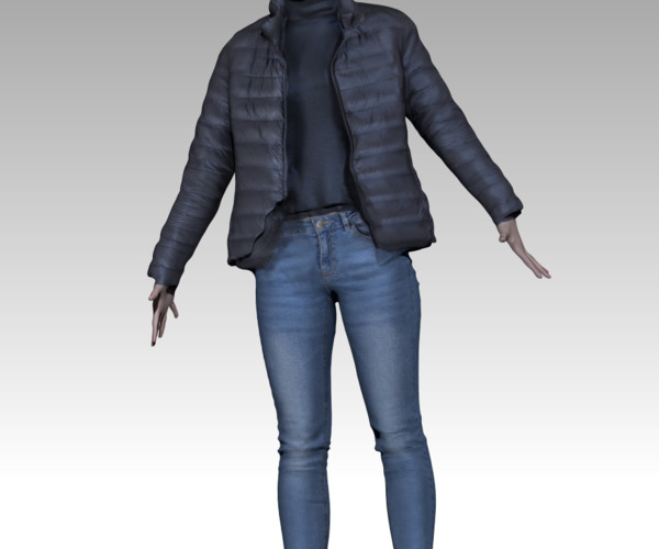 ArtStation - Young woman in a black jacket in A-pose 156 | Resources