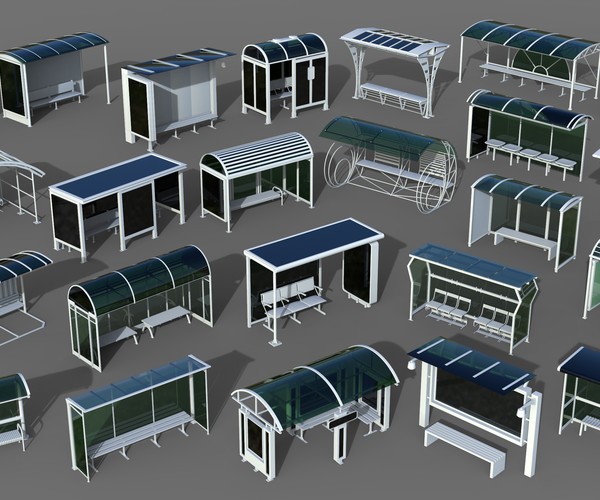 ArtStation - Bus Stops - 24 pieces | Game Assets