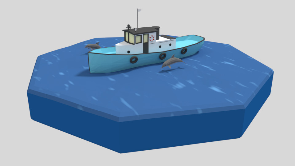 ArtStation - Low Poly Cartoon Fishing Boat and Dolphins | Resources