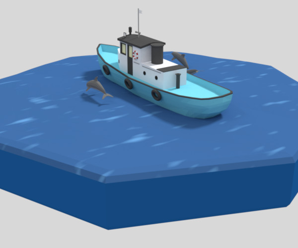 ArtStation - Low Poly Cartoon Fishing Boat and Dolphins | Resources