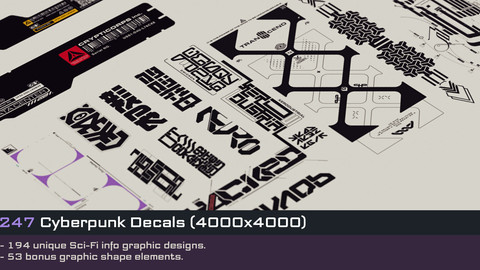 ArtStation - 247 Cyberpunk Decals Vol-01 | Game Assets