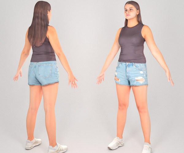 ArtStation - Pretty young woman in denim shorts in A-pose 160 | Resources