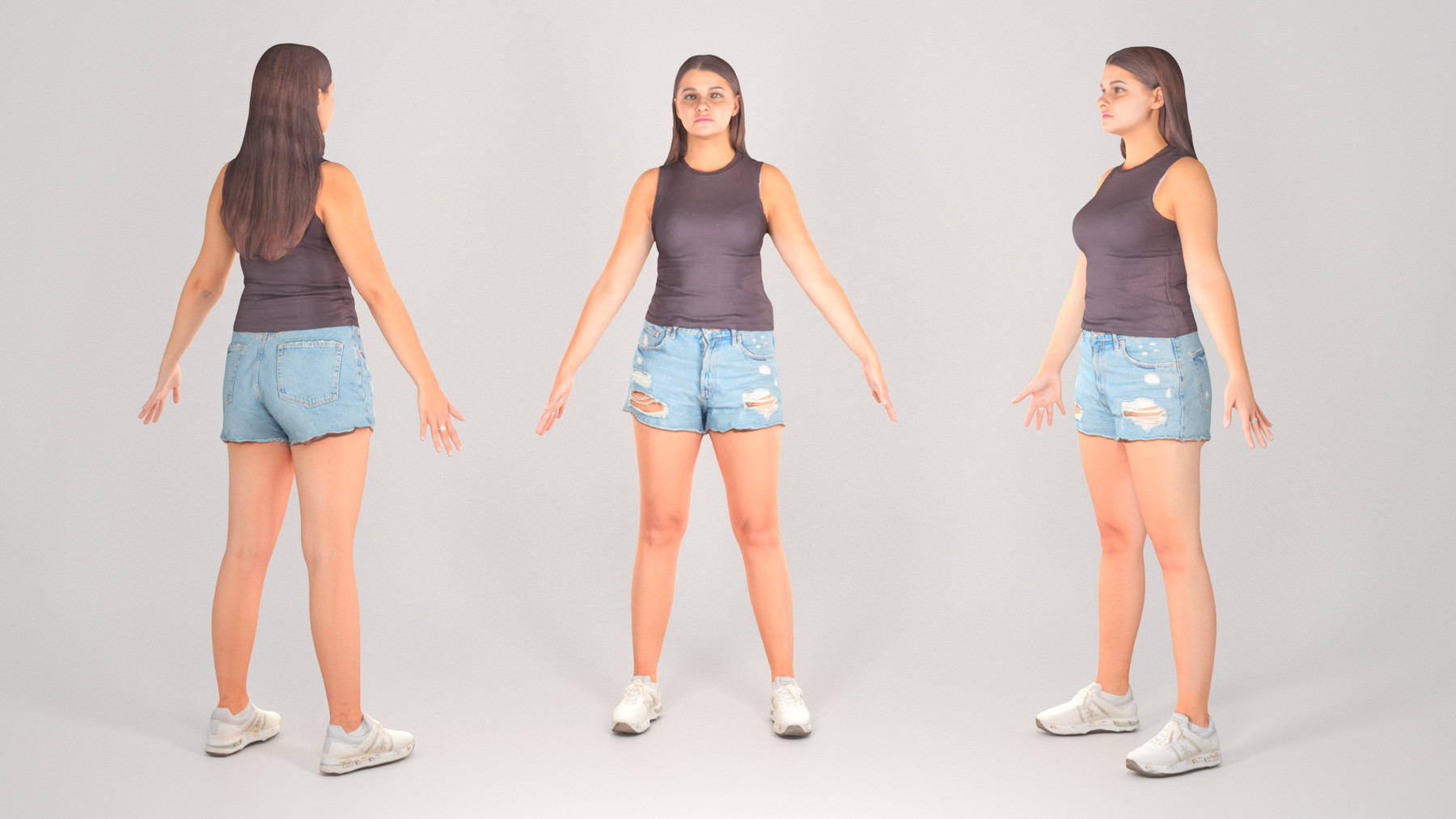ArtStation - Pretty young woman in denim shorts in A-pose 160 | Resources