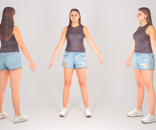 ArtStation - Pretty young woman in denim shorts in A-pose 160 | Resources