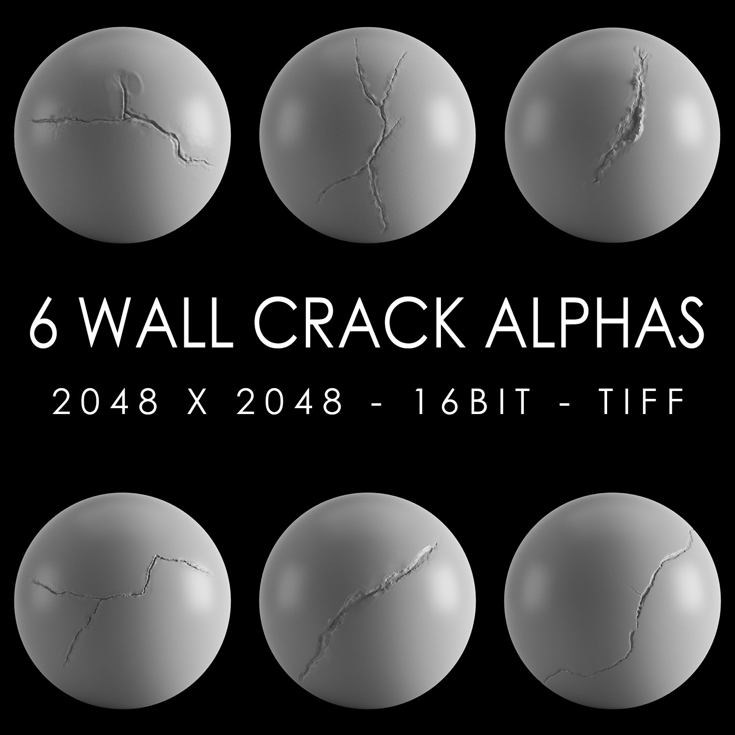 ArtStation - 6 wall crack sculpting Brushes / Alphas (2K) | Brushes
