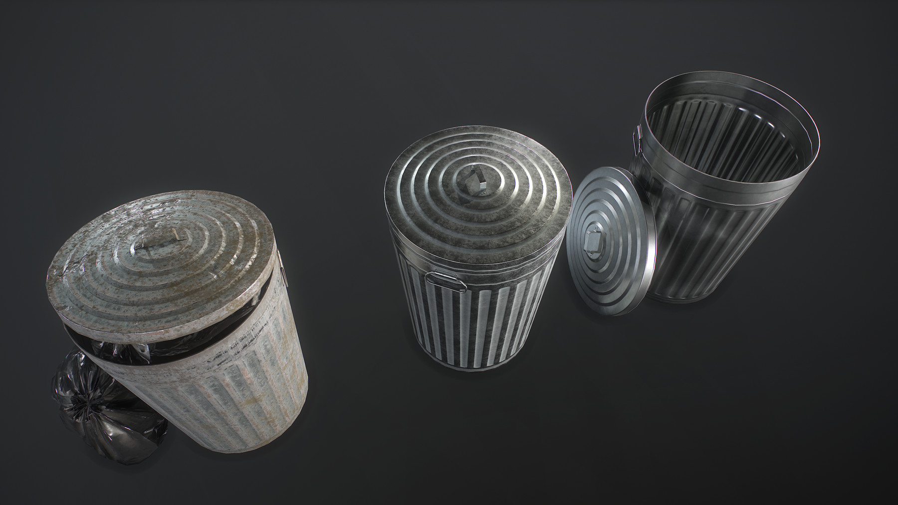 ArtStation - Metal Trash Can with Garbage Bags - Low Poly | Game Assets